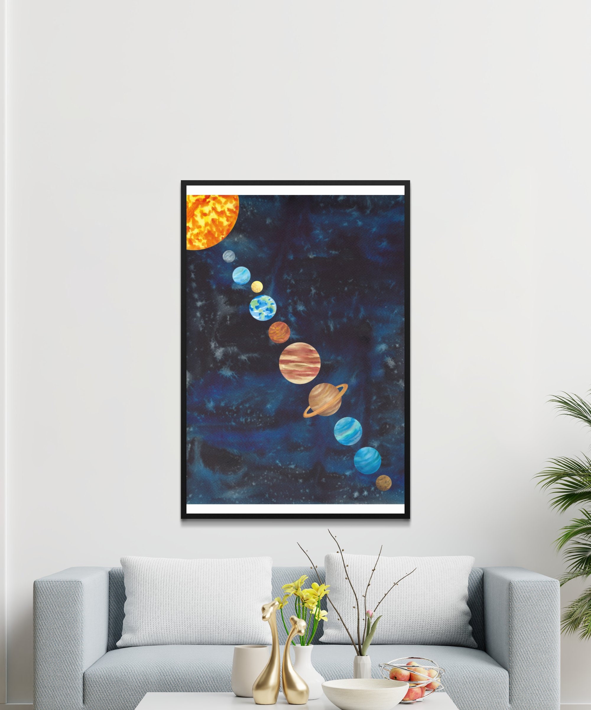 Solar System Watercolor Painting, Space Wall Art, Kids Room Decor ...