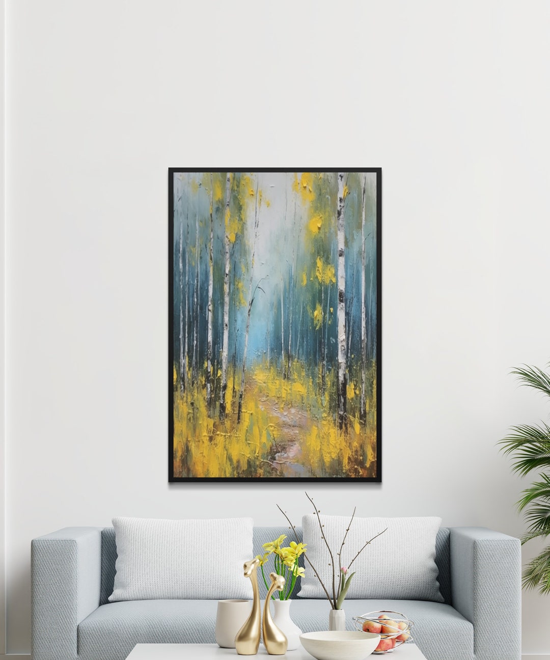 Abstract Autumn Forest Canvas, Impressionist Birch Trees Wall Art ...