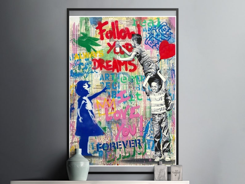 Banksy Kids Urban Digital Art Print, Colorful Graffiti Wall Decor ...