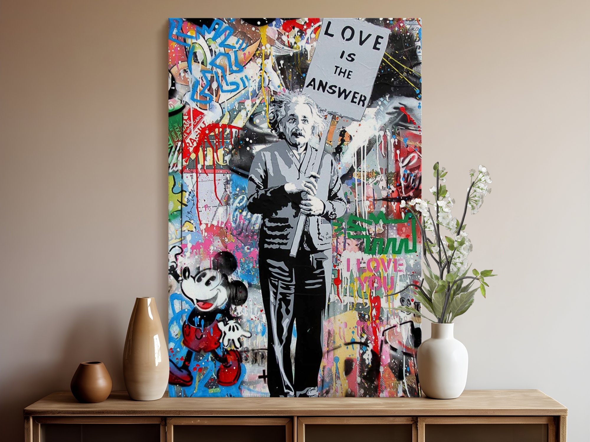 Banksy Urban Einstein Love is the Answer Graffiti Wall Art, Colorful ...