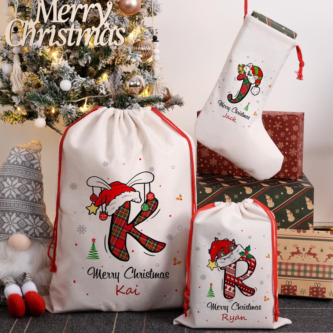 Personalised Santa Sack, Name & Initial Christmas Bag, Custom Christmas ...