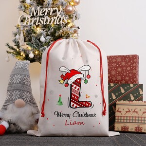 Personalised Santa Sack, Name & Initial Christmas Bag, Custom Christmas ...