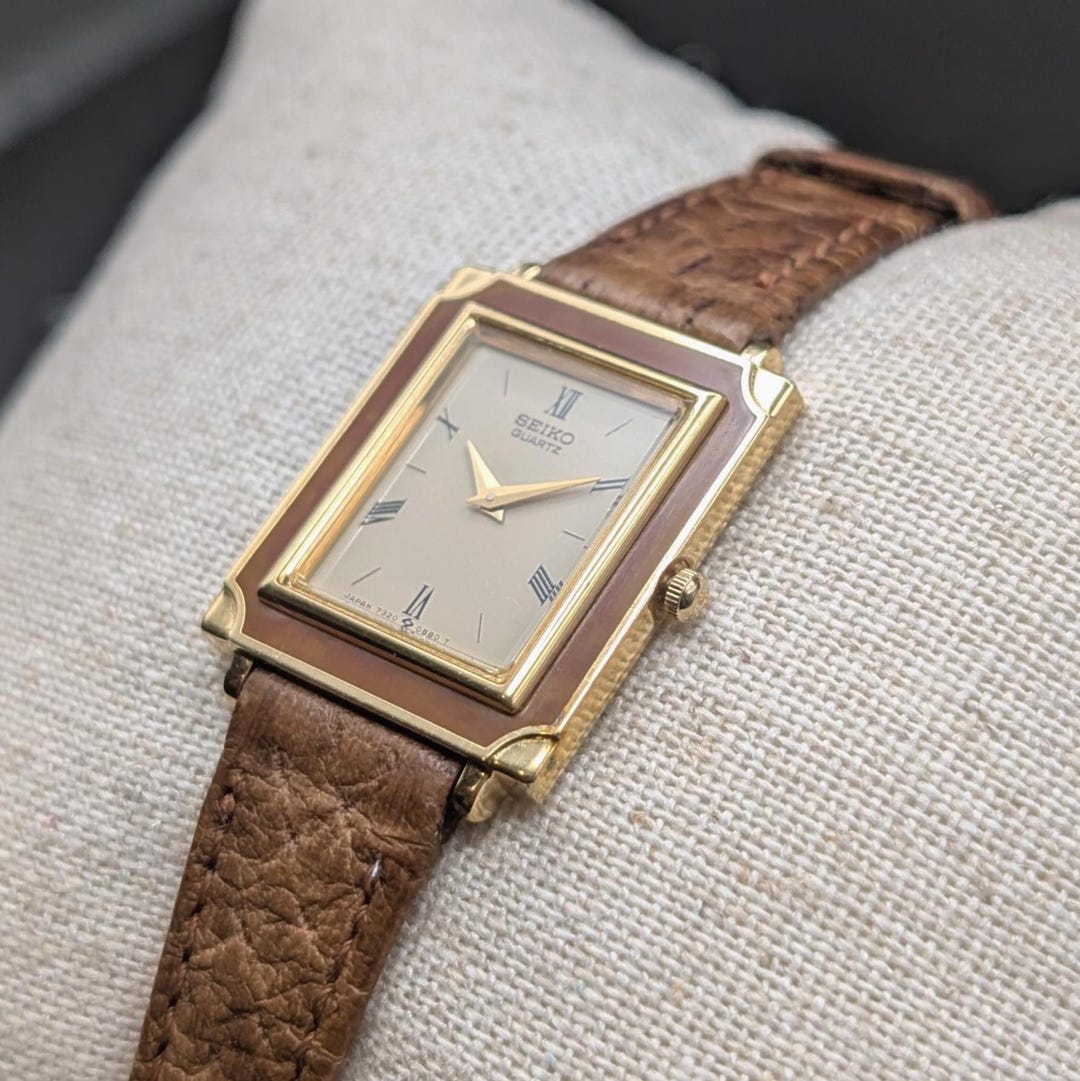 Vintage Seiko Tank Dress Watch: Rectangle Gold-tone Case, Two-tone Dial ...