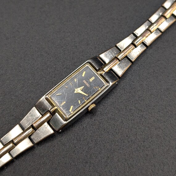 Vintage Seiko Rectangular Watch: Two-Tone Black Dial,… - Gem