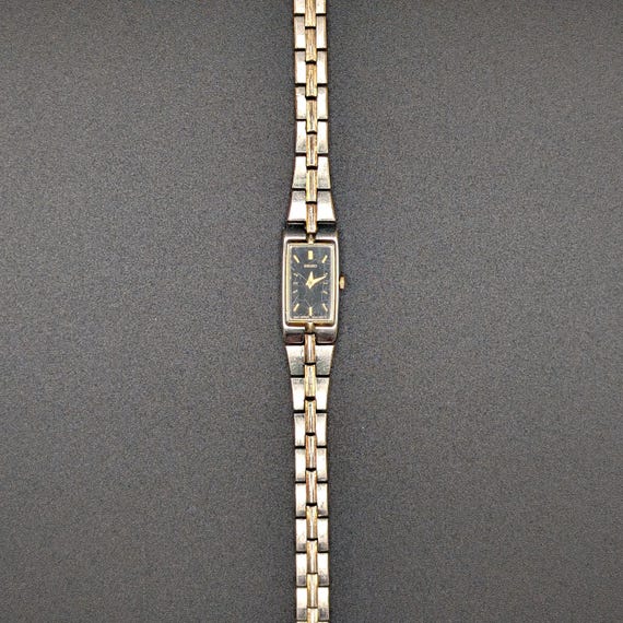 Vintage Seiko Rectangular Watch: Two-Tone Black Dial,… - Gem