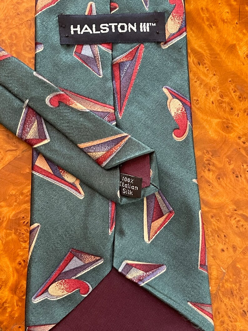 1980s Halston III Teal Green Maroon Abstract Silk Necktie - Etsy