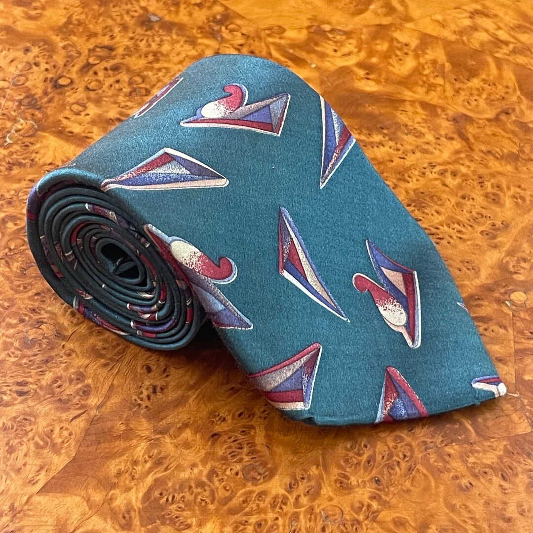 1980s Halston III Teal Green Maroon Abstract Silk Necktie - Etsy