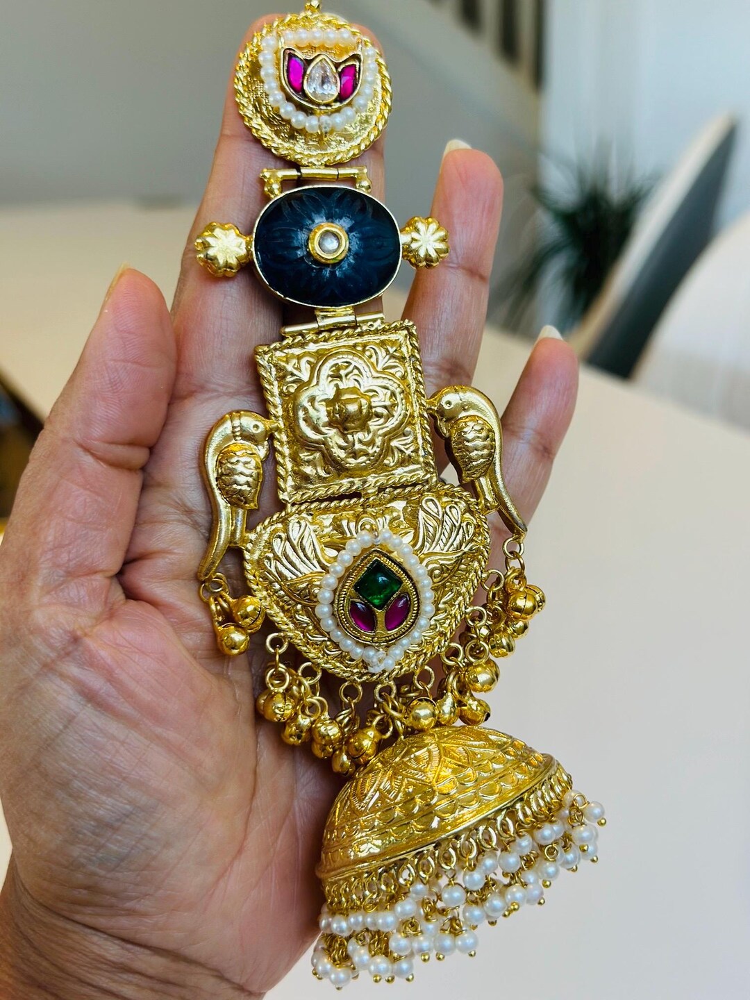 Oversized Golden Jhumka, Trending Earring, Golden Brass Jhumka, Pearl ...