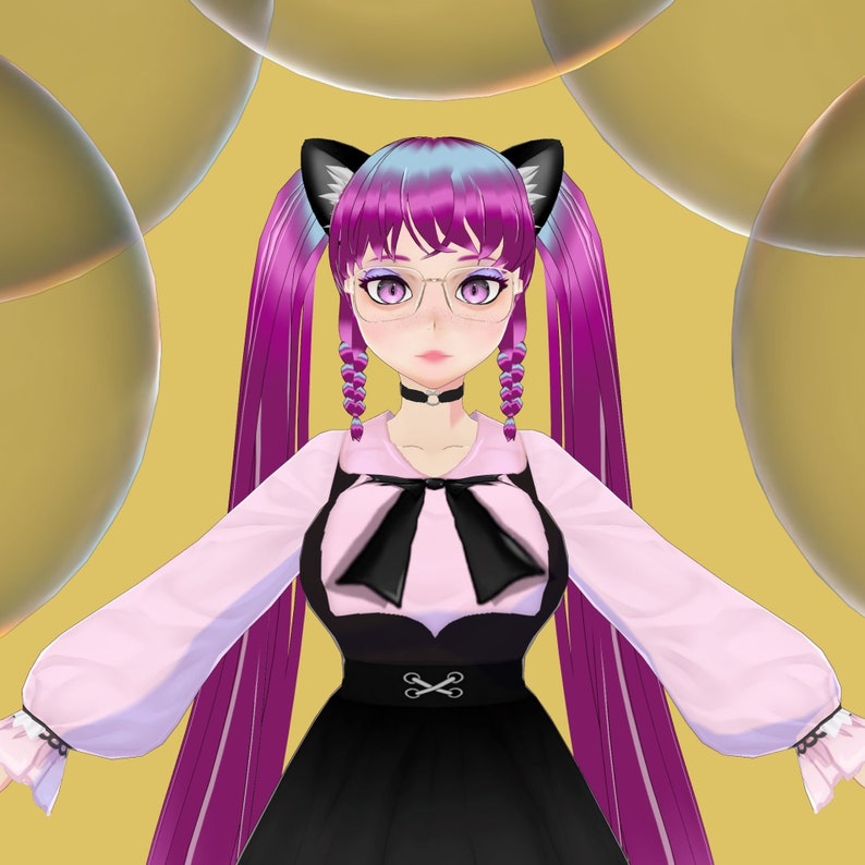 Gothic Cat Vtuber Model Full Body Live2d Premade Pink & Black Aesthetic ...