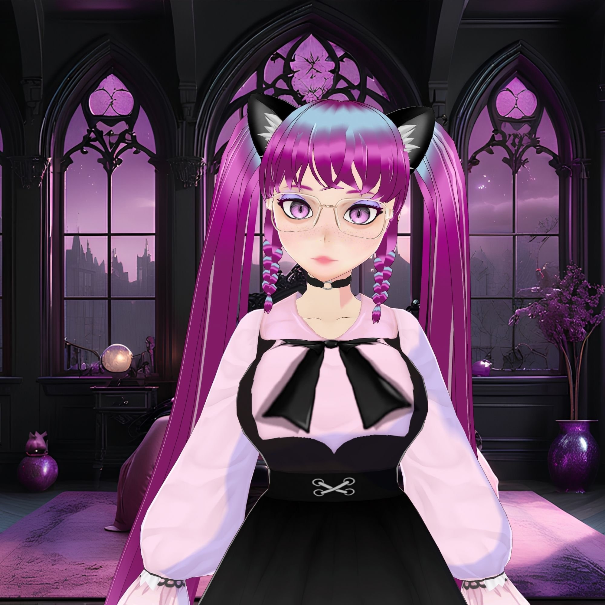 Gothic Cat Vtuber Model Full Body Live2d Premade Pink & Black Aesthetic ...