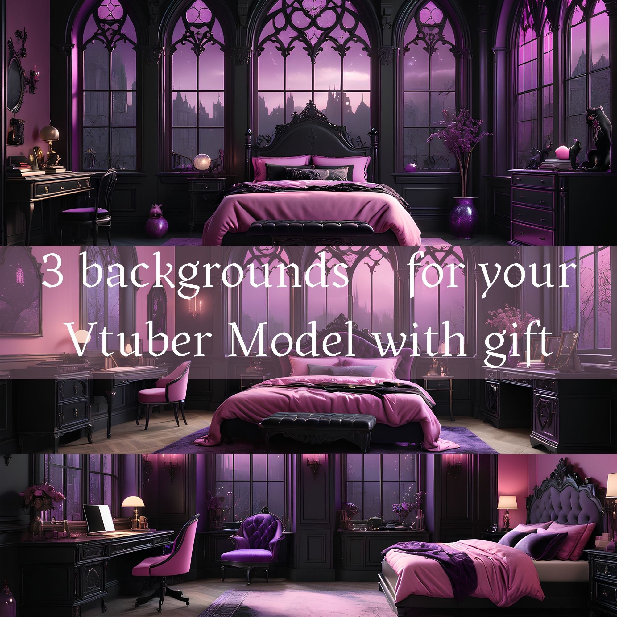 Gothic Cat Vtuber Model Full Body Live2d Premade Pink & Black Aesthetic ...