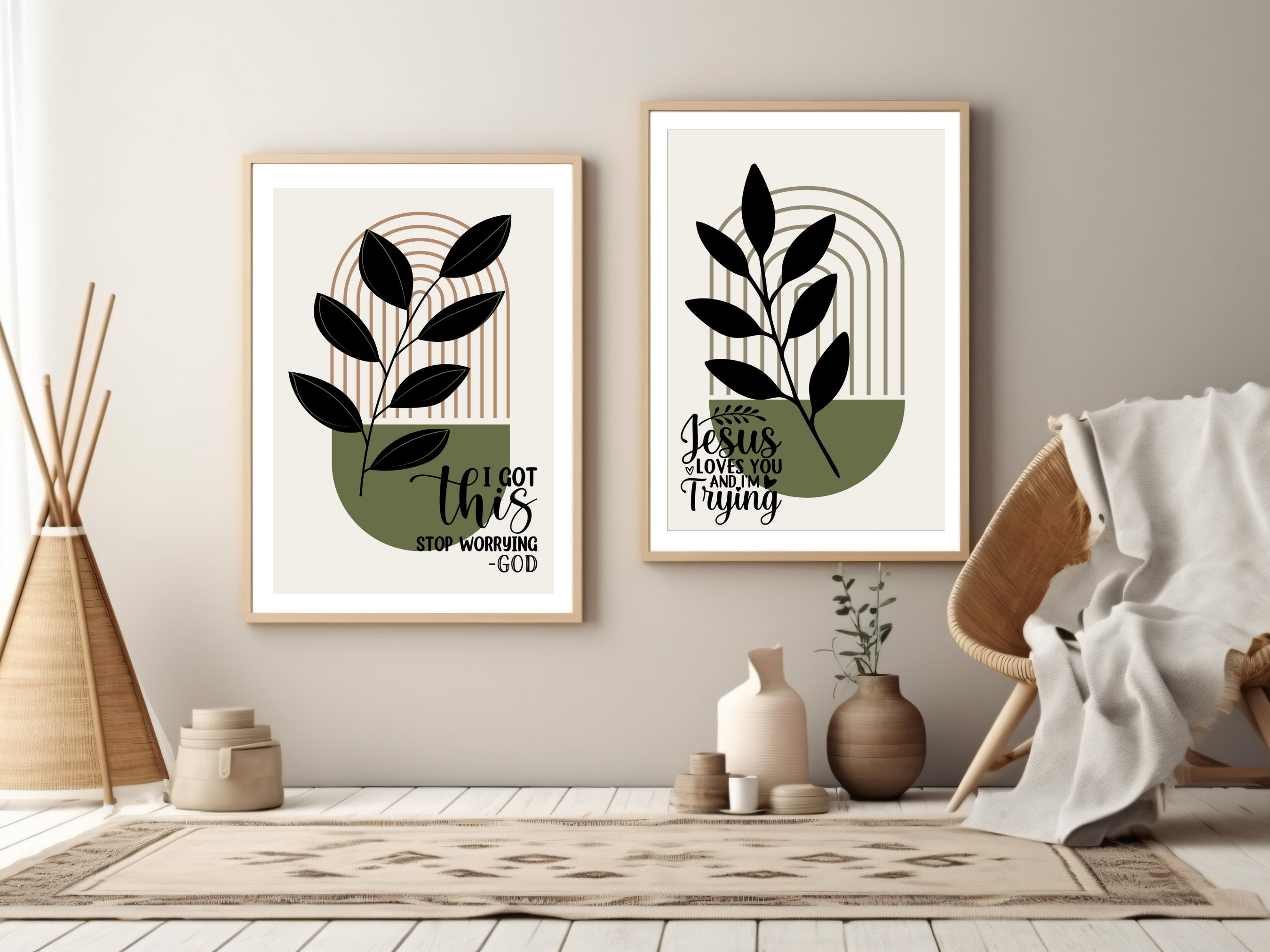 Sage Green Christian Boho Wall Art Set, 3 Piece Inspirational Printable ...
