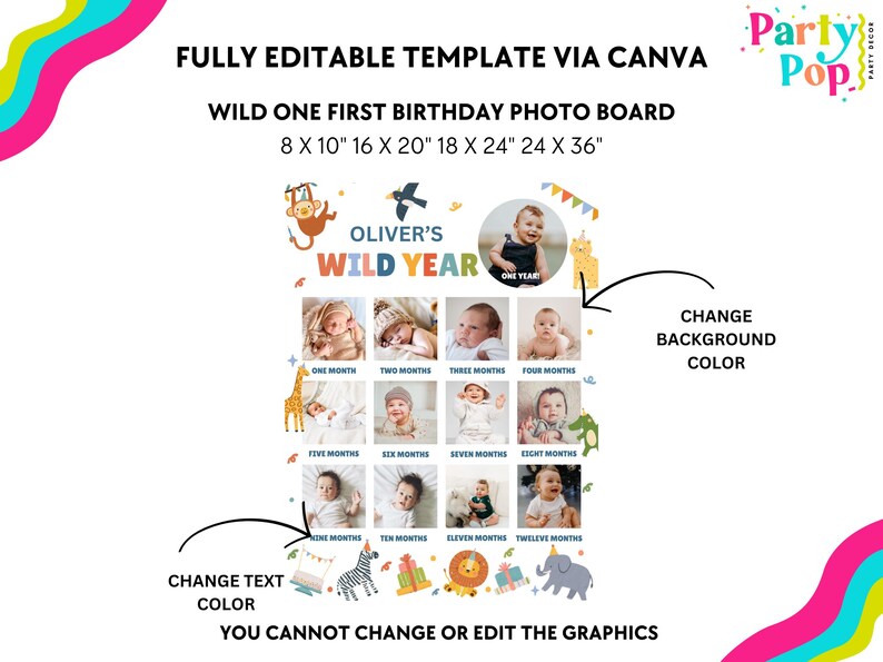 Wild One Birthday Photo Board, Calling All Party Animals, 1st Birthday ...