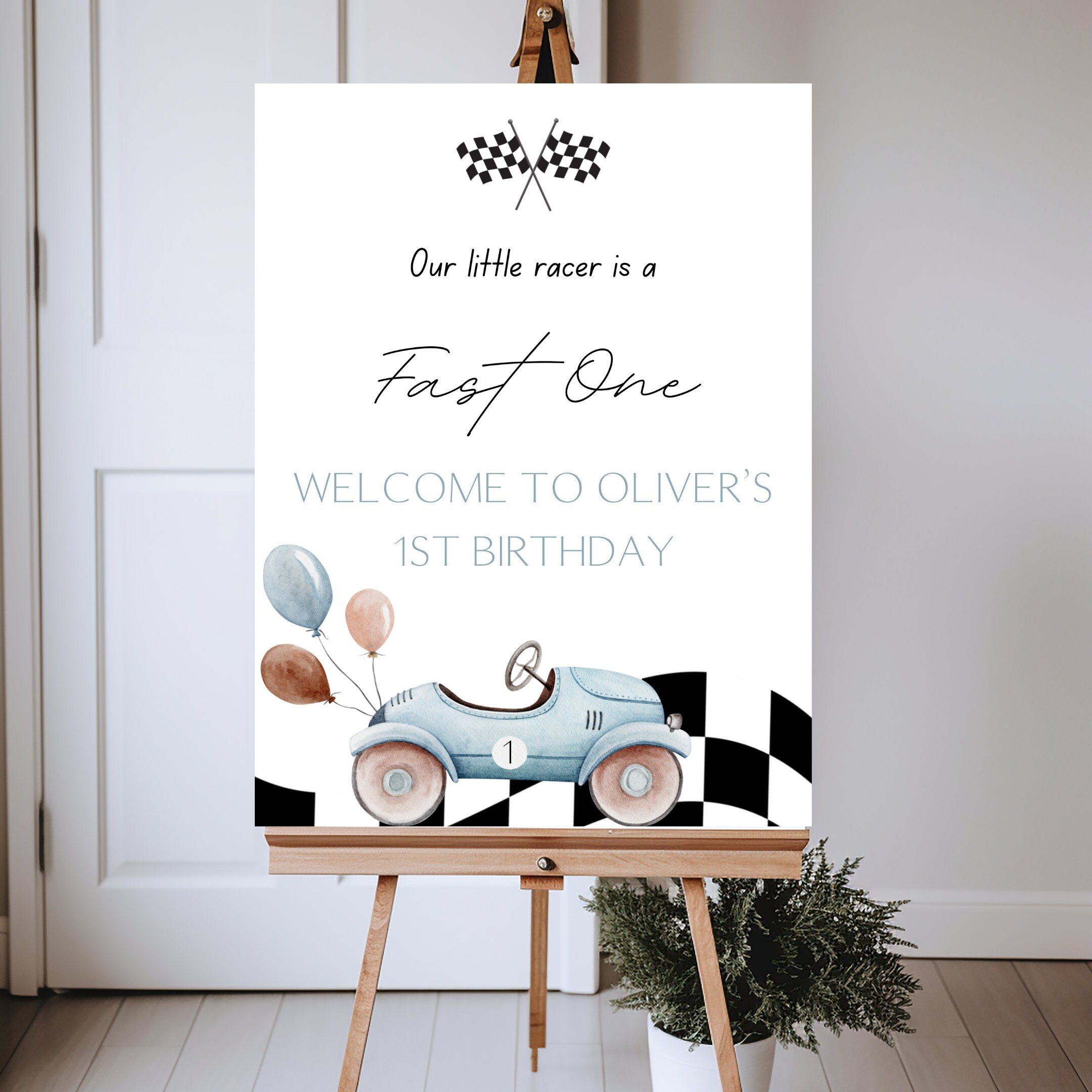 Fast One Birthday Welcome Sign Vintage Race Car Birthday Two Fast ...