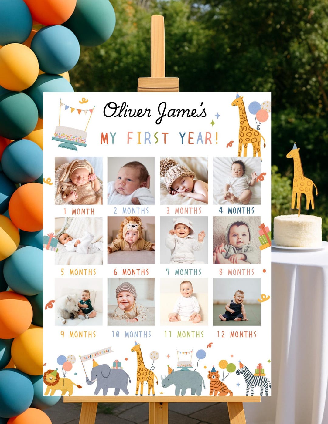 Party Animals First Birthday Photo Board | Editable Animal Welcome Sign ...