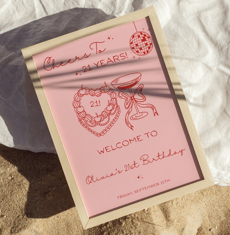 Editable 21st Birthday Welcome Sign: Chic Hand-drawn Design (digital ...