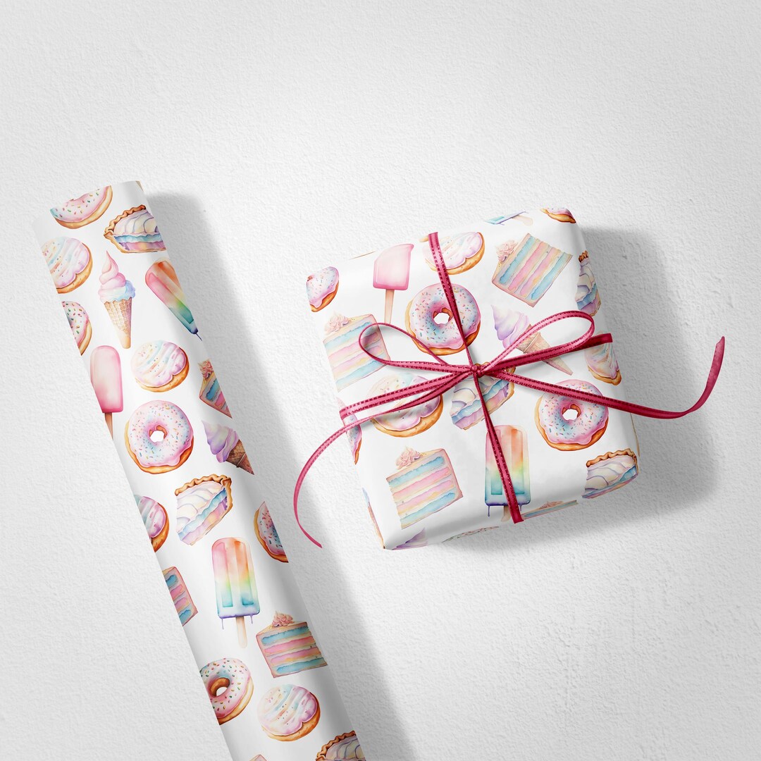 Pastel Sweet Treats Birthday Wrapping Paper: Candyland Party Gift Wrap ...
