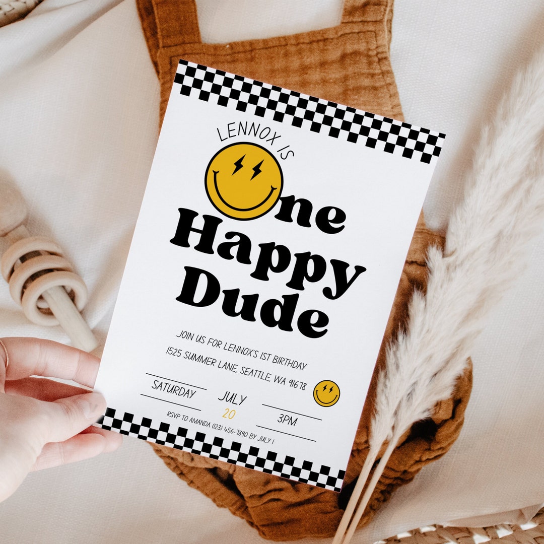 One Happy Dude Invitation 1st Birthday Invitation One Happy Boy 1st ...