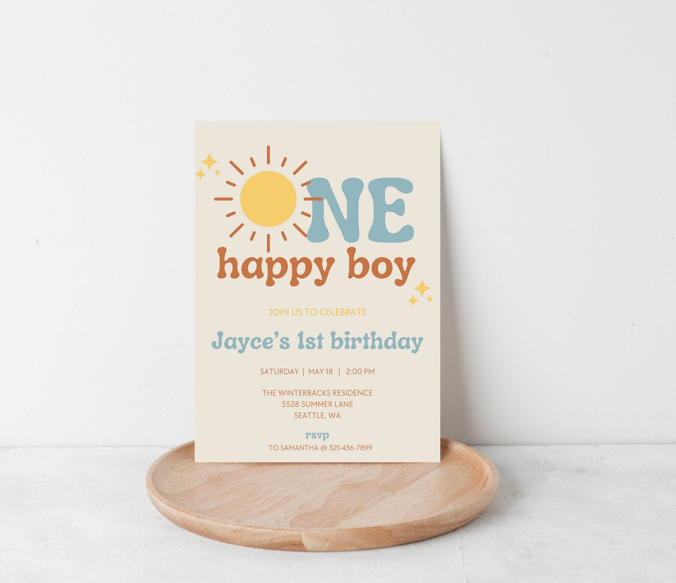 One Happy Boy 1st Birthday Invitation: Boho Sun Theme (digital Download ...