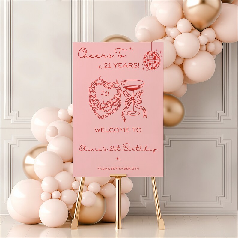 Editable 21st Birthday Welcome Sign: Chic Hand-drawn Design (digital ...