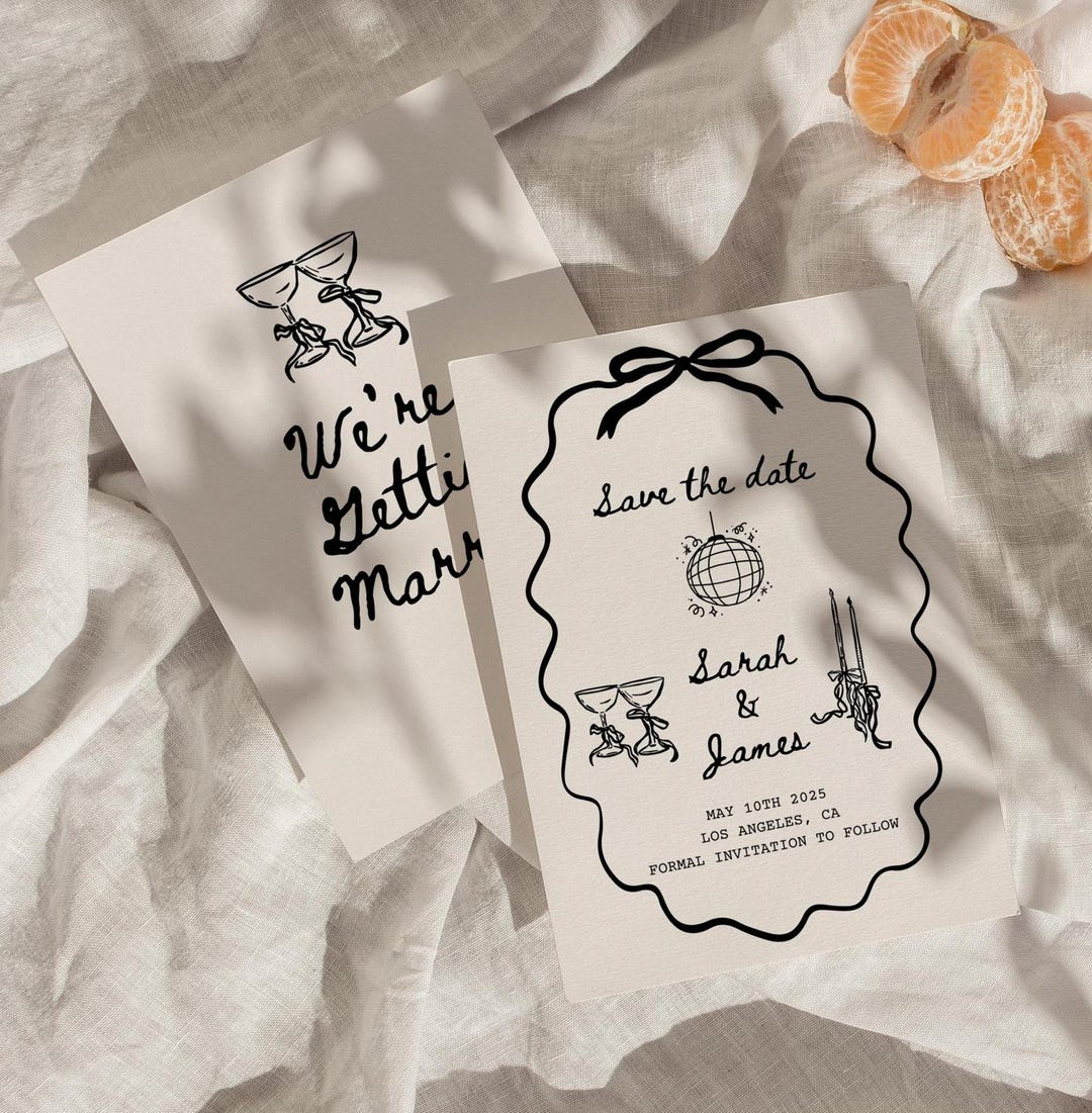 Whimsical Save the Date Template: Hand-drawn Wedding Invitation ...