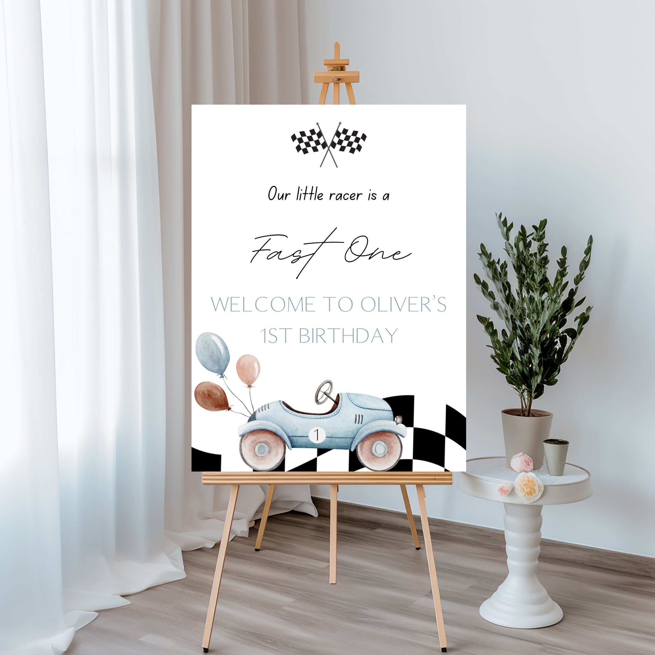 Fast One Birthday Welcome Sign Vintage Race Car Birthday Two Fast ...