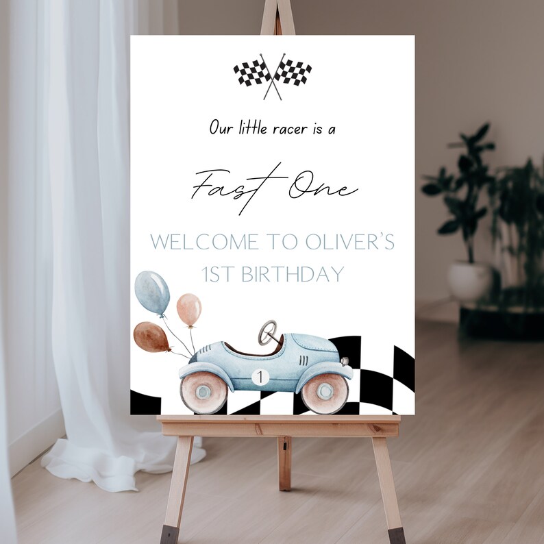 Fast One Birthday Welcome Sign Vintage Race Car Birthday Two Fast ...