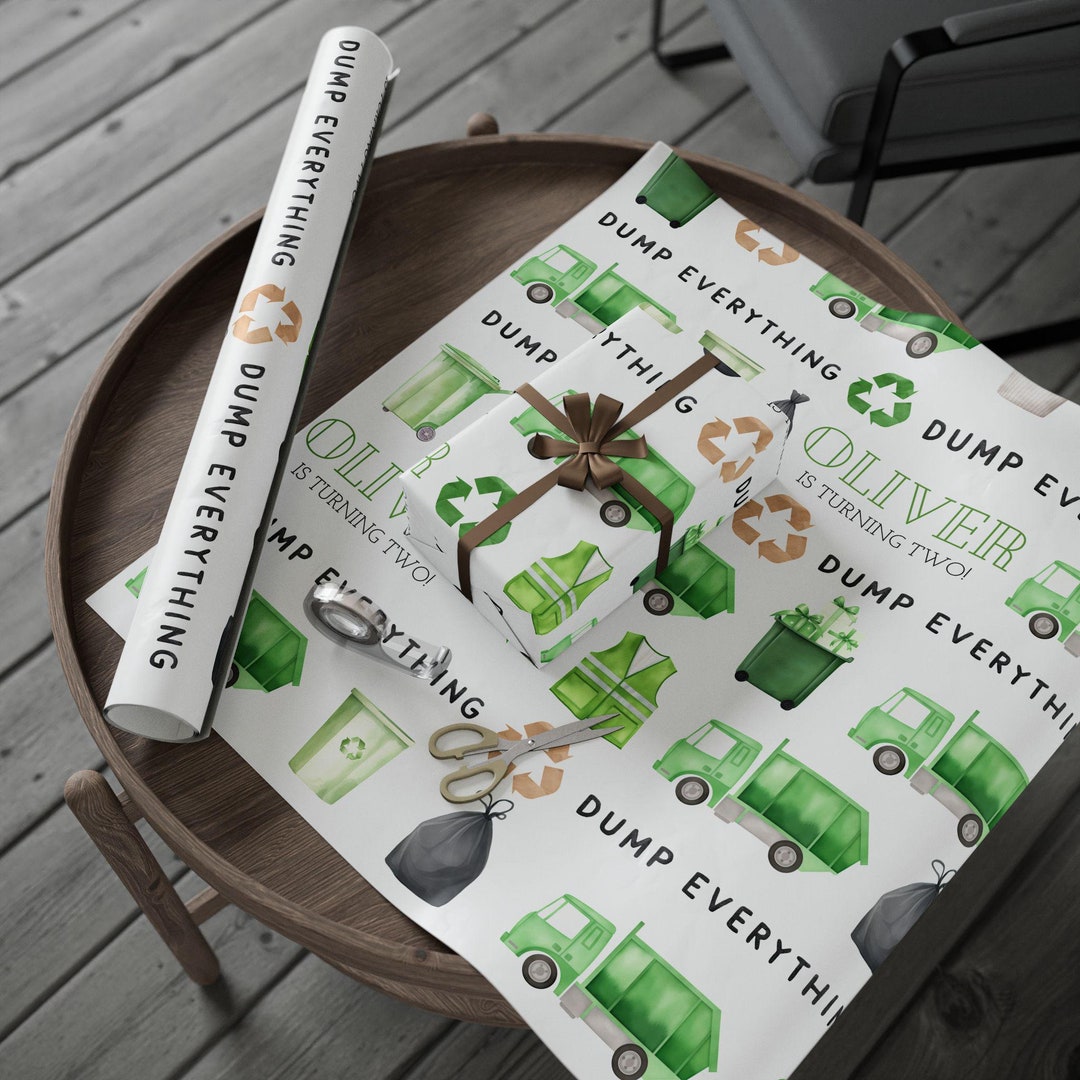 Trash Bash | Recycling Truck | Custom Wrapping Paper | Truck | Birthday ...