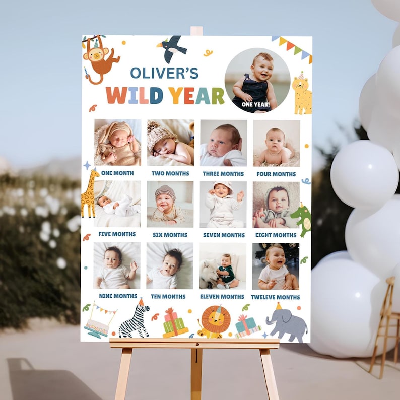Wild One Birthday Photo Board, Calling All Party Animals, 1st Birthday ...