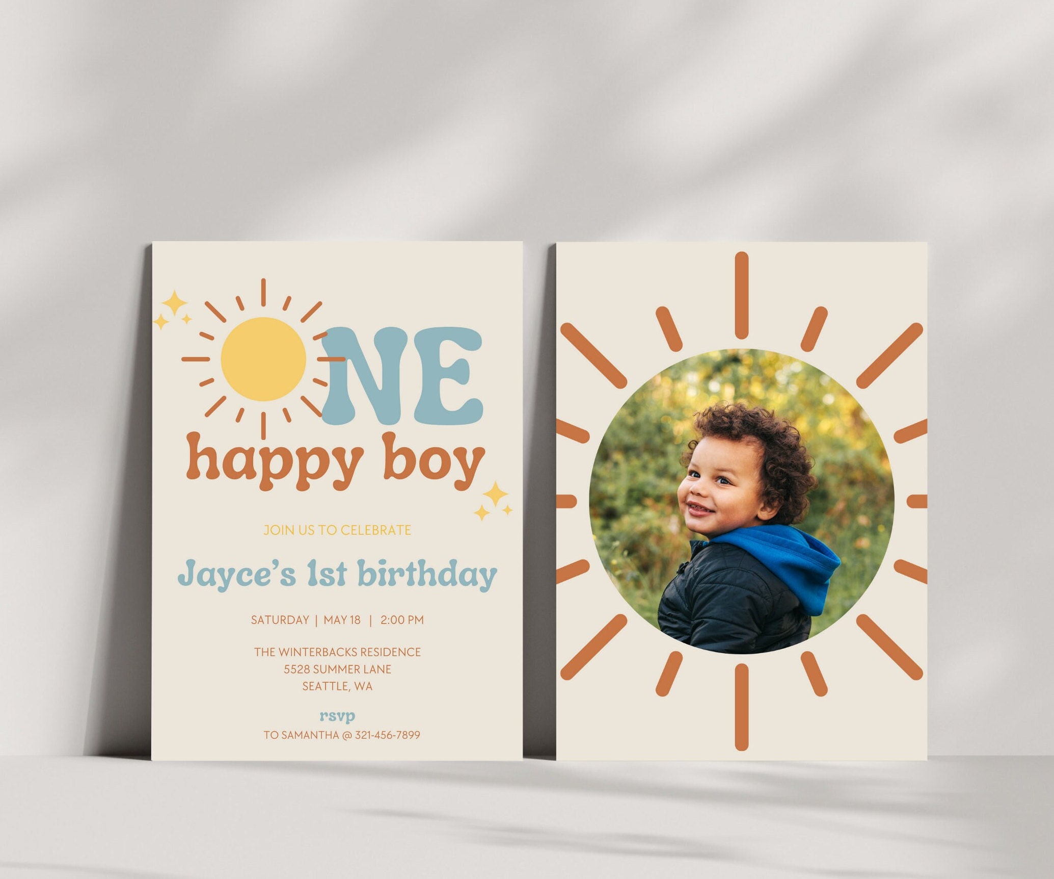One Happy Boy 1st Birthday Invitation: Boho Sun Theme (digital Download ...