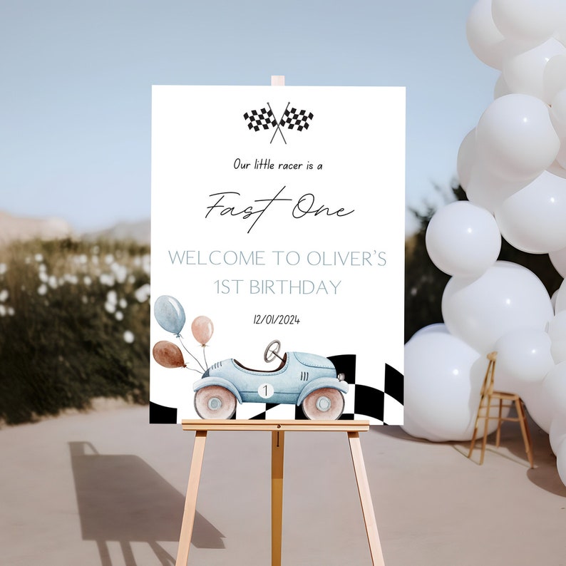 Fast One Birthday Welcome Sign Vintage Race Car Birthday Two Fast ...