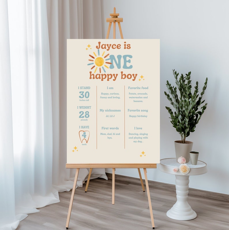 One Happy Boy Milestone Board Birthday Board First Birthday Milestone ...