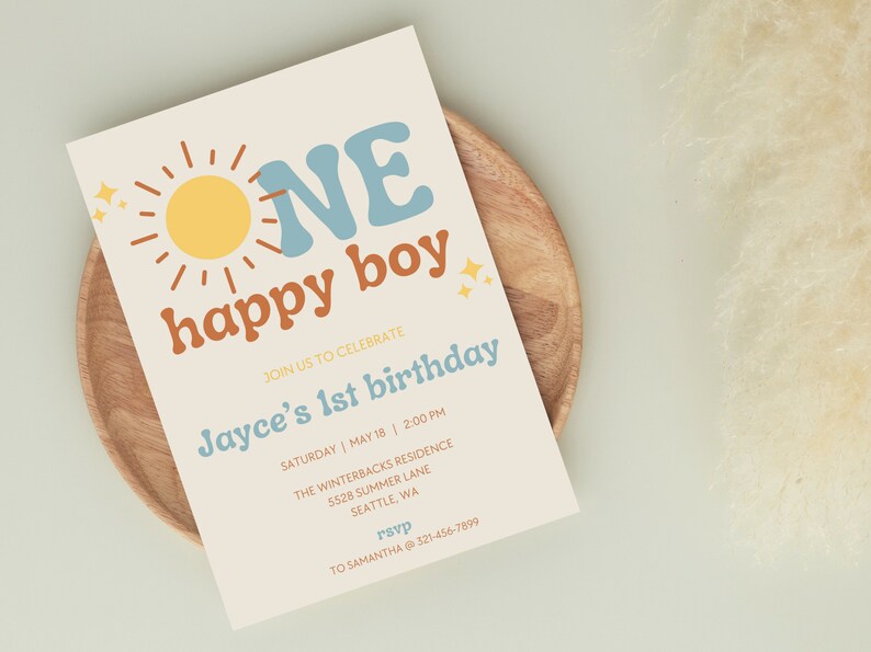 One Happy Boy 1st Birthday Invitation for Boy First Trip Around the Sun ...