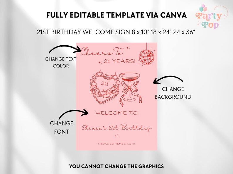 Editable 21st Birthday Welcome Sign: Chic Hand-drawn Design (digital ...