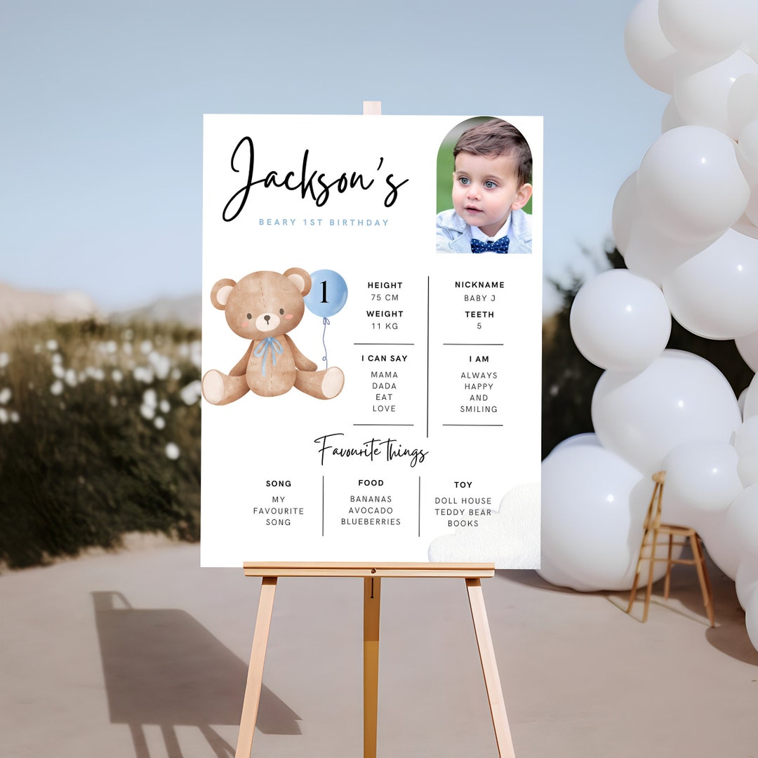 Beary First Birthday Milestone Board | Teddy Bear Milestone Board | 1st ...