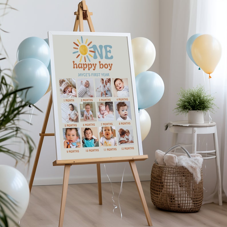 One Happy Boy Photo Board Milestone 1st Birthday Board Birthday ...