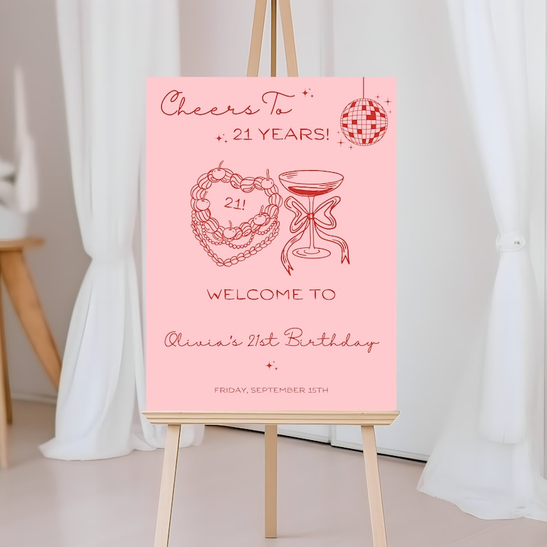 Editable 21st Birthday Welcome Sign: Chic Hand-drawn Design (digital ...