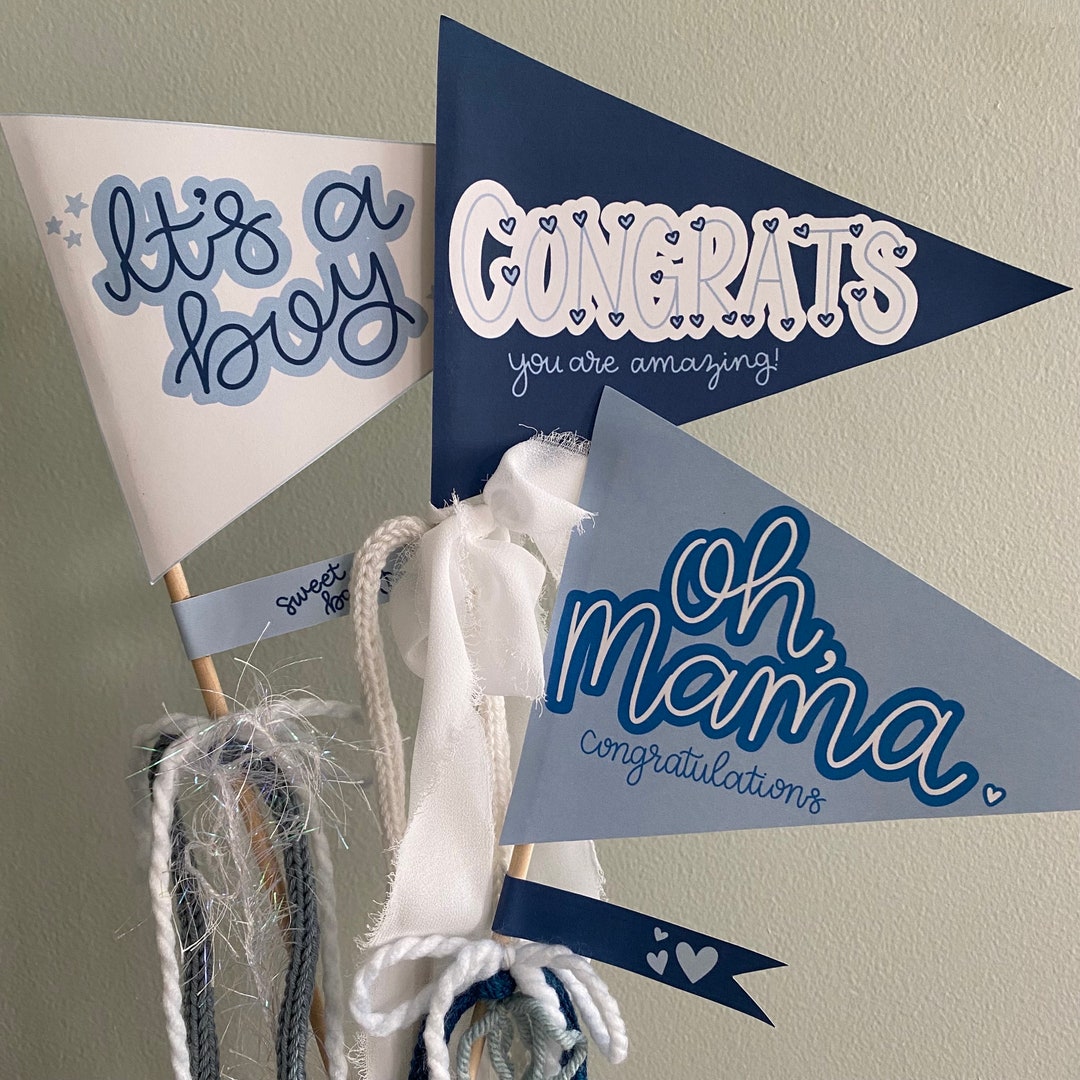 Baby Boy Gift Tag, Baby Pennant Printable, Baby Pregnancy Announcement ...