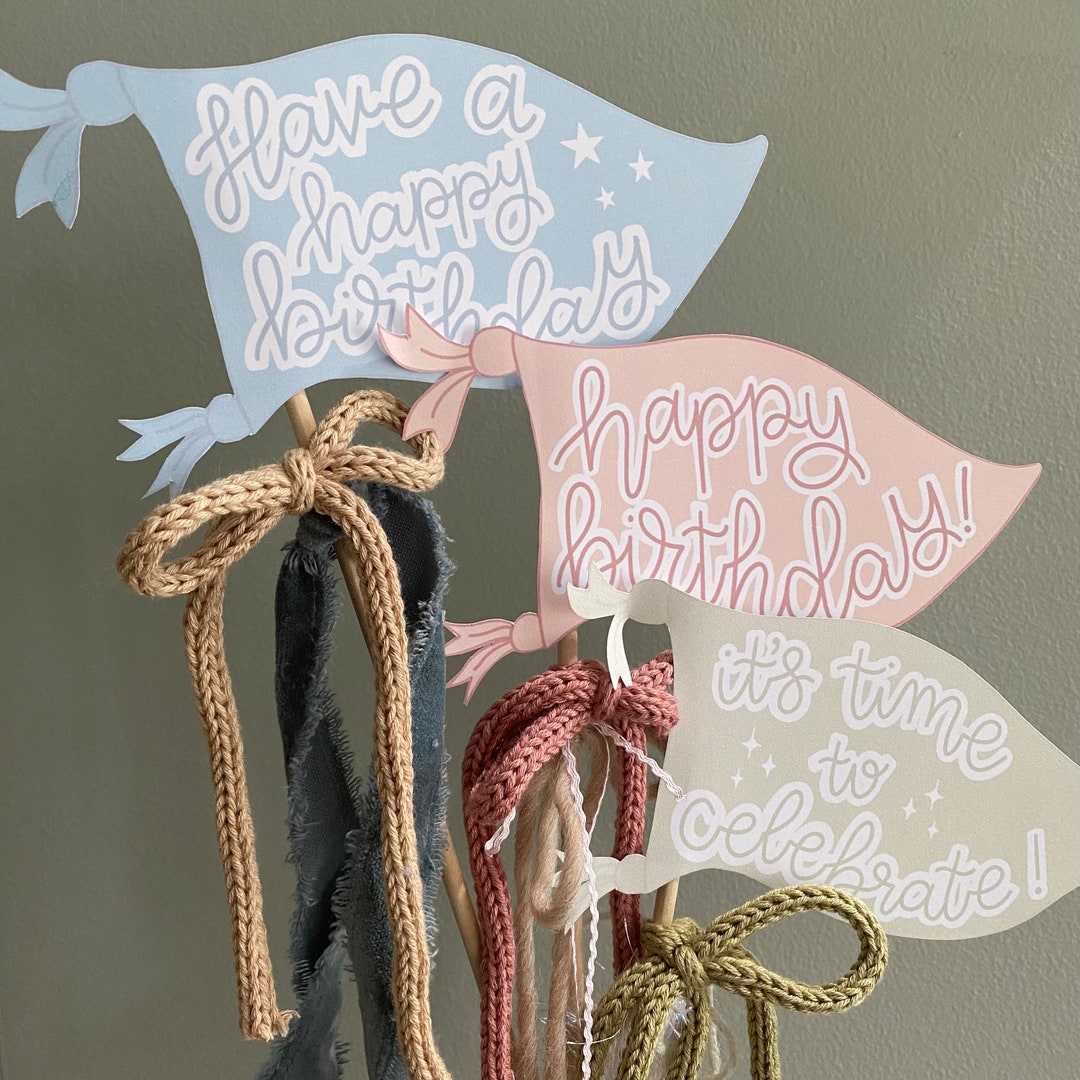 Happy Birthday Pennant Flag Printable, Birthday Gift Tag, Happy ...