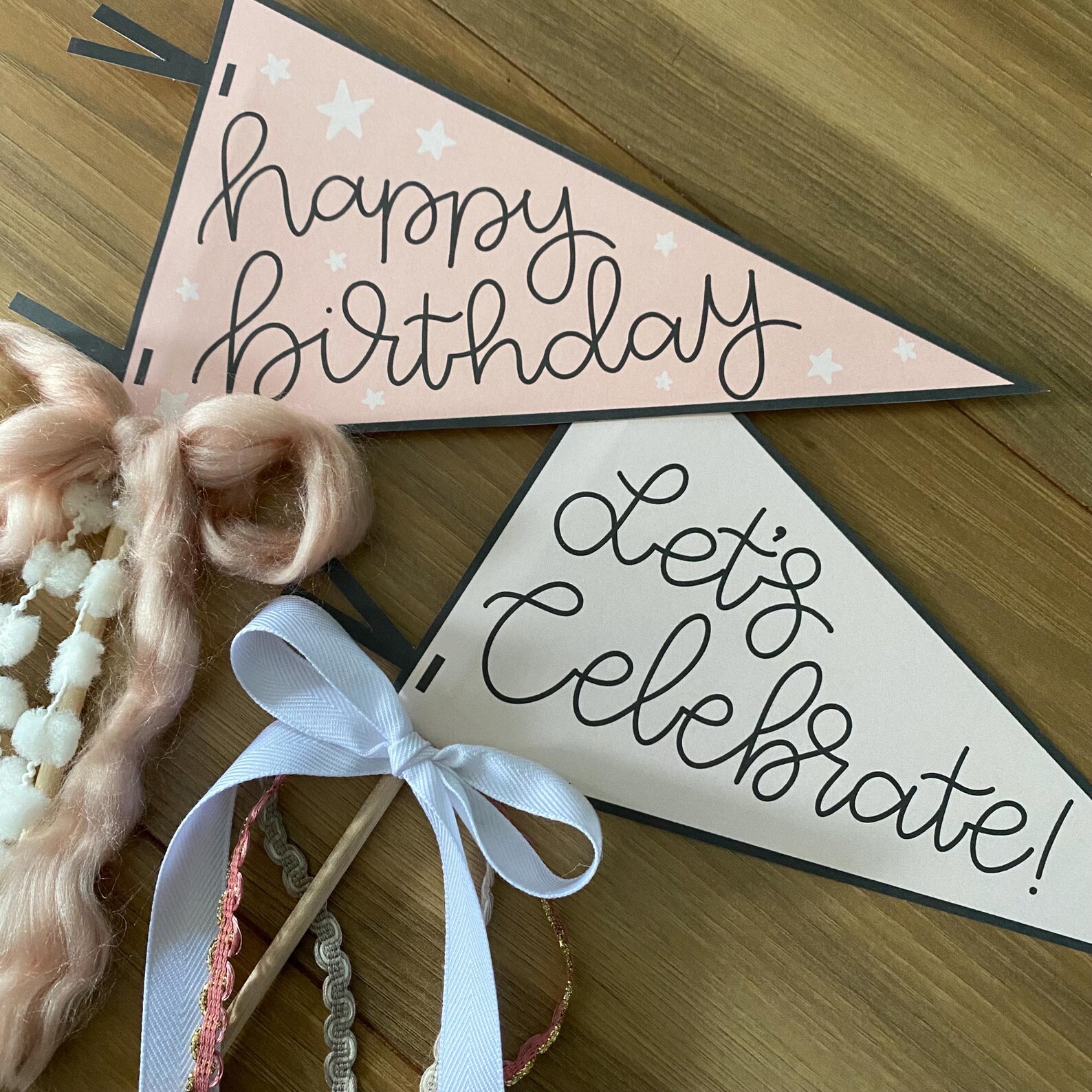 Happy Birthday Pennant Flag Printable, Let's Celebrate Card, Birthday ...