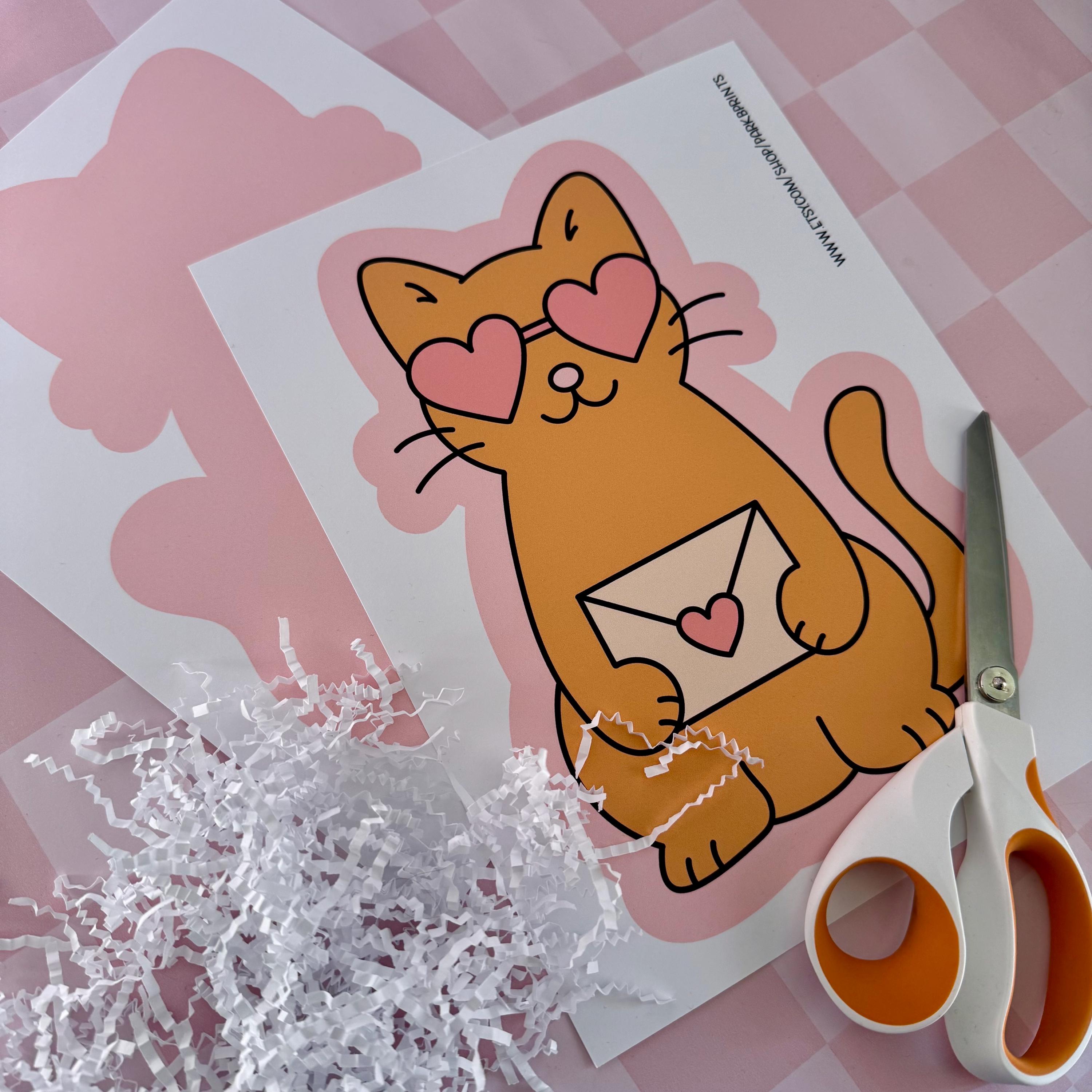 Tear-open Gift Pouch Printable, Valentine Cat Tear Open Surprise, DIY ...