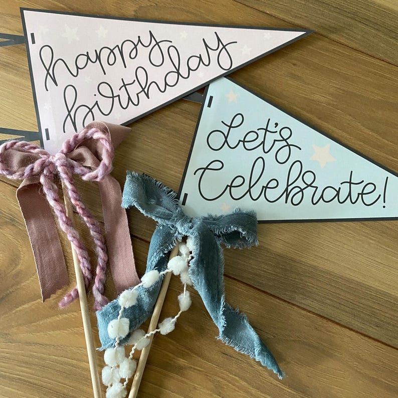Happy Birthday Pennant Flag Printable, Let's Celebrate Card, Birthday ...