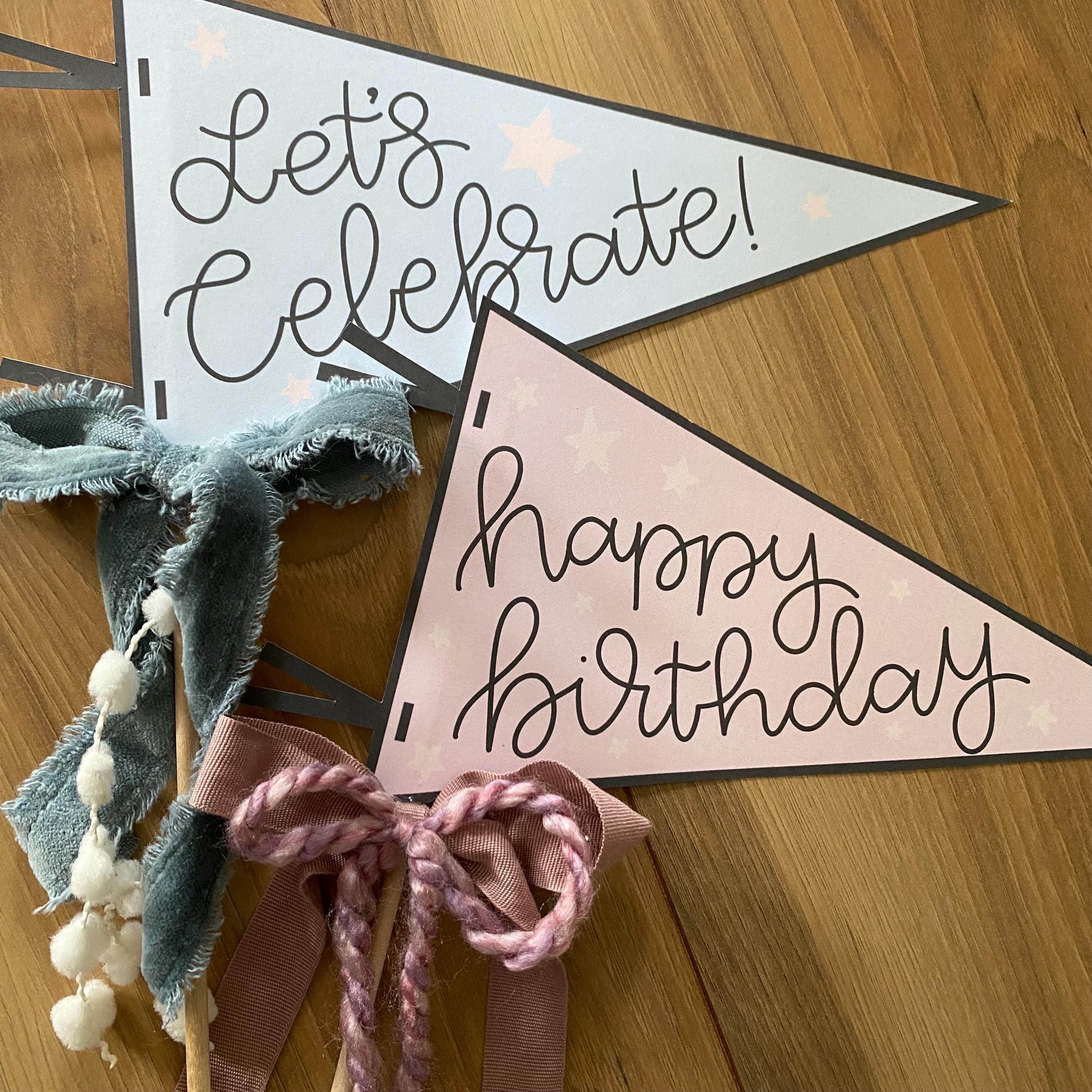 Happy Birthday Pennant Flag Printable, Let's Celebrate Card, Birthday ...