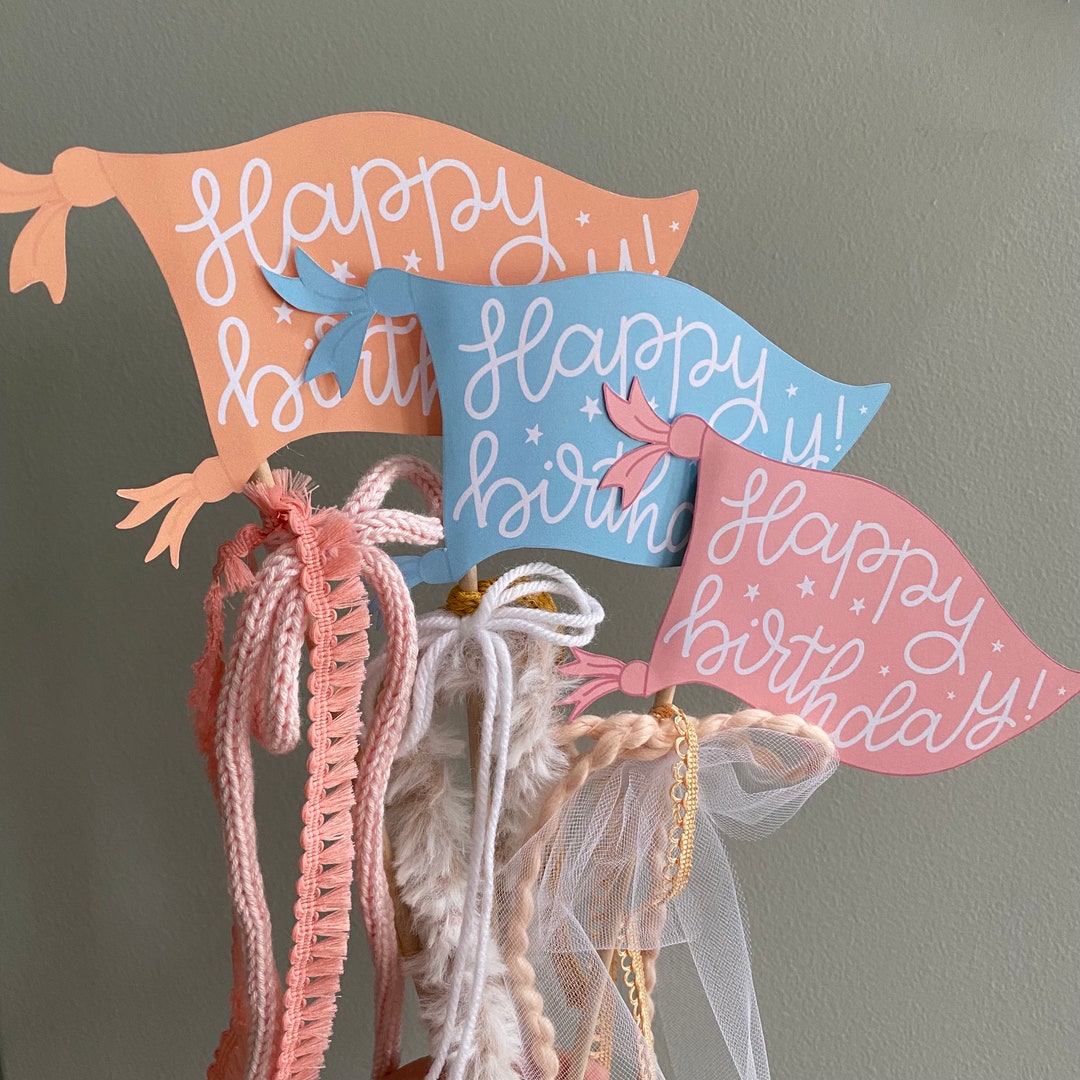 Happy Birthday Pennant Flag Printable, Birthday Gift Tag, Happy ...