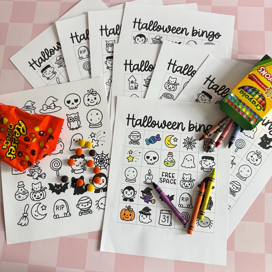 Halloween Bingo Printable – Kids Coloring Activity, Classroom Party ...