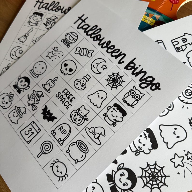 Halloween Bingo Printable – Kids Coloring Activity, Classroom Party ...
