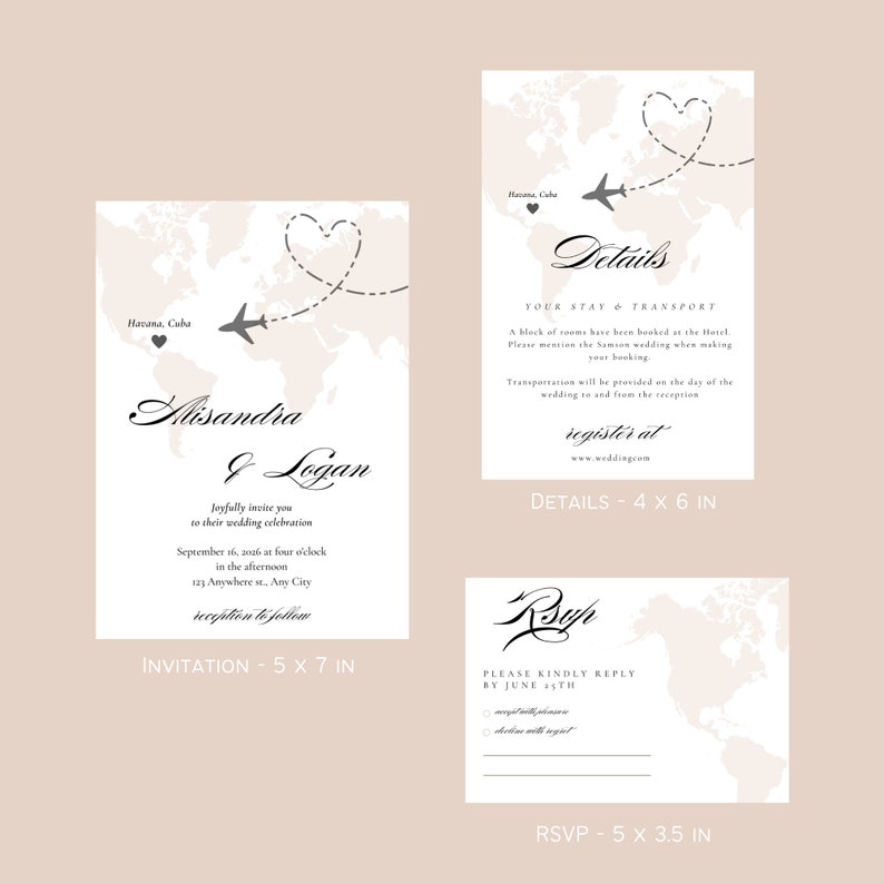 Destination Wedding Invitation, World Map Invitation, Island Wedding ...