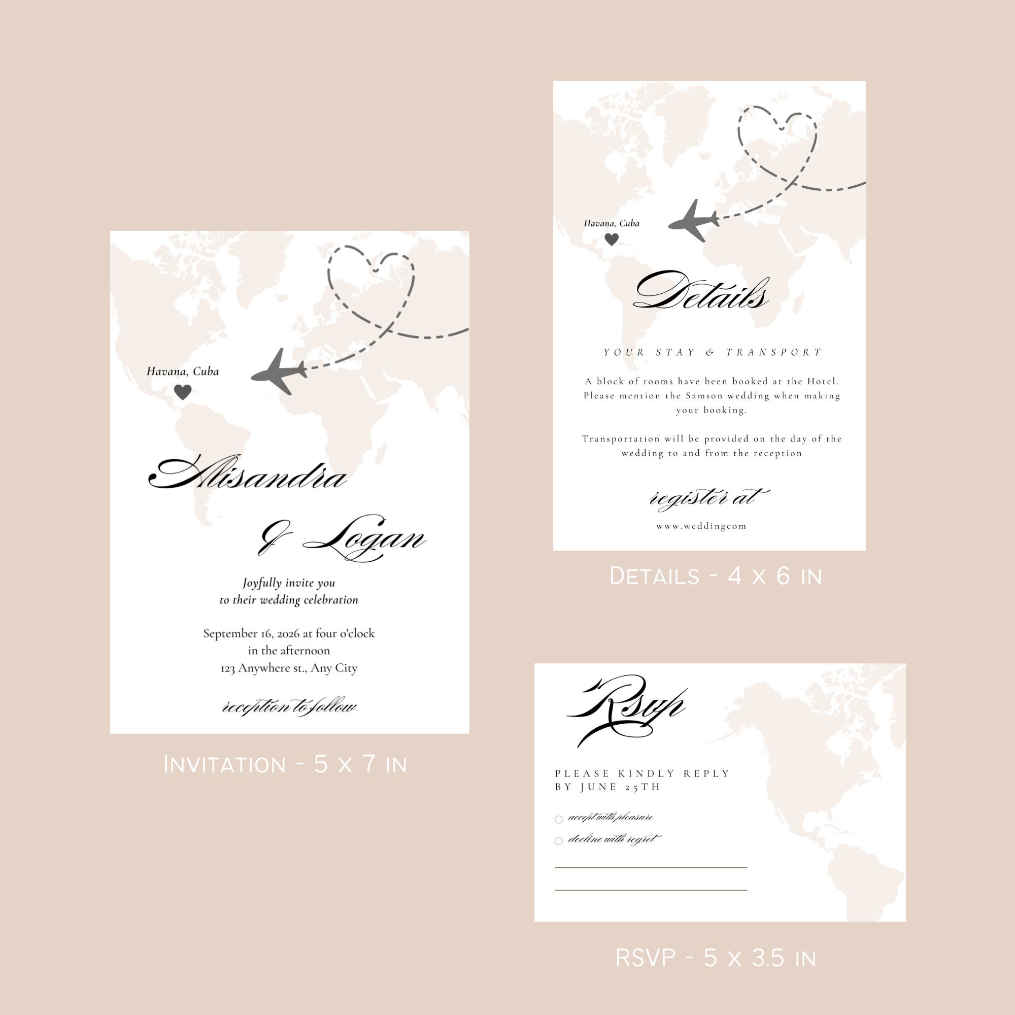 Destination Wedding Invitation, World Map Invitation, Island Wedding ...