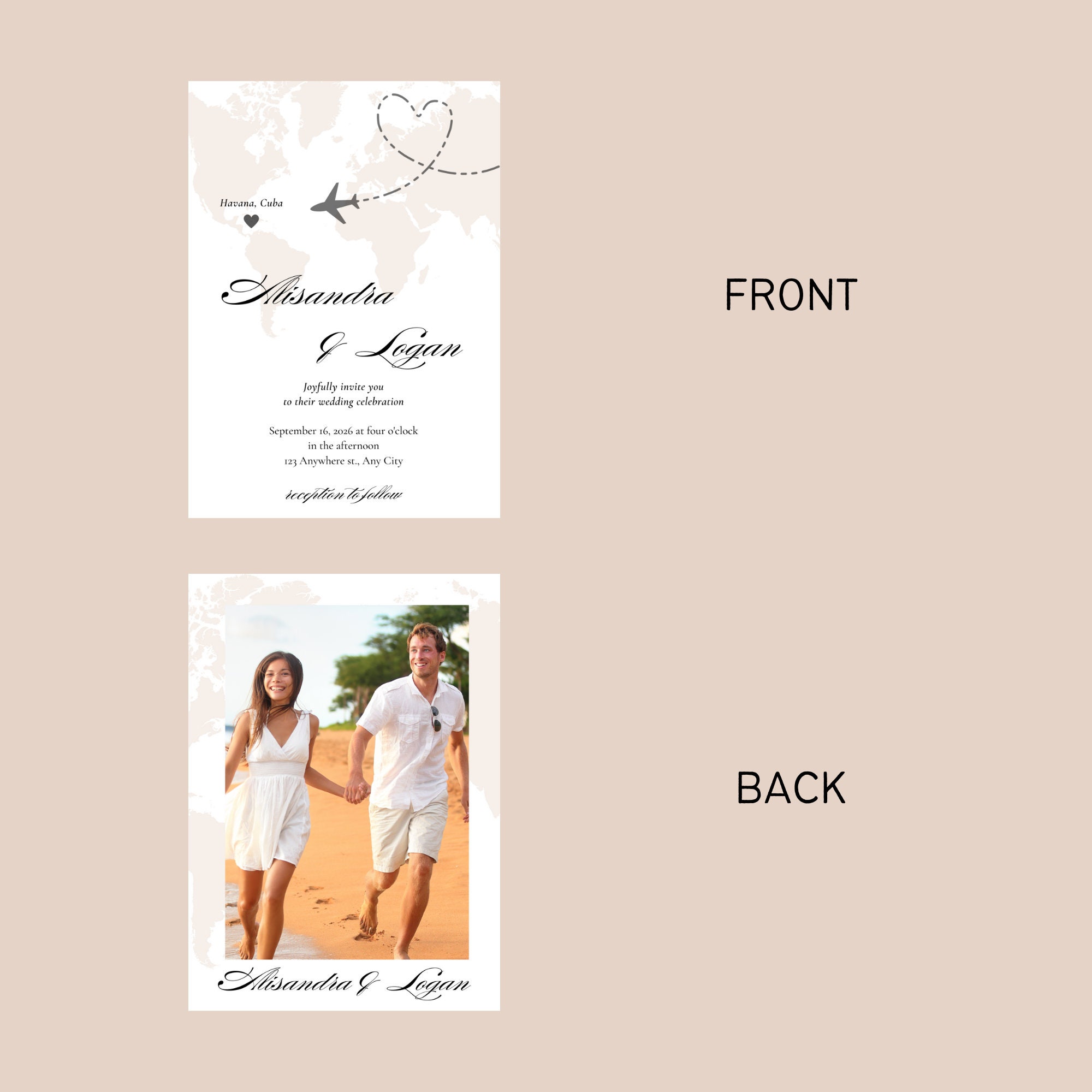 Destination Wedding Invitation, World Map Invitation, Island Wedding ...