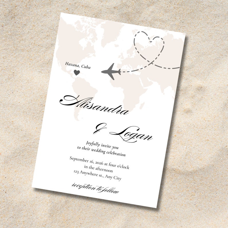 Destination Wedding Invitation, World Map Invitation, Island Wedding ...